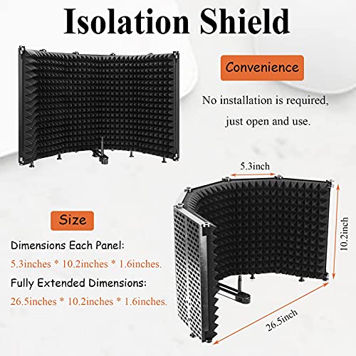Microphone Isolation Shield, Vocal Booth Isolation Shield Pop Filter 5 ...