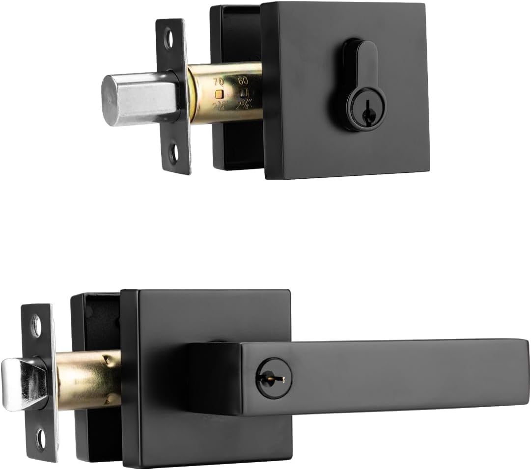 Front Door Locksets with Deadbolt, Black Door Handles, Combination Door ...
