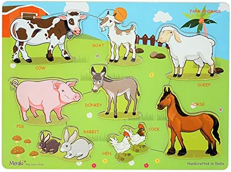 Meraki Farm Animals Wooden Puzzle for Kids, Puzzle for 2+ Year Old Kids ...
