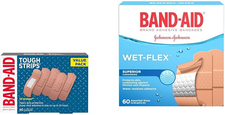 Band-Aid Tough Taupe Bandages (60 Count) + Band-Aid Water Resistant Wet ...