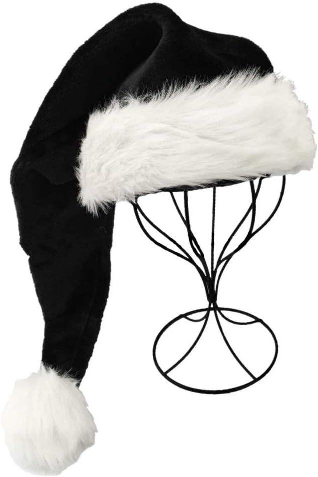 Black Santa Hat for Adults, Black & White Deluxe Adults Santa Hat for ...