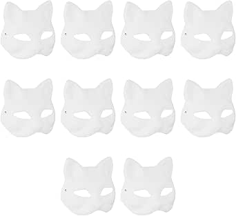 10 STK Katzenmasken zum Bemalen Maske, Therian Mask, DIY Weiße Katzen ...