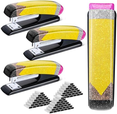 Amazon.com : 4 Pcs Glitter Pencil Stapler Set Teacher Appreciation Gift ...