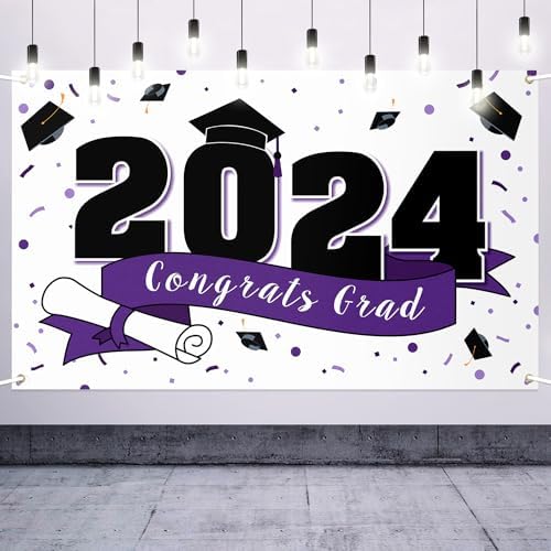 Amazon.com: Mocsicka Class of 2024 Backdrop Purple and Sliver Glitter ...