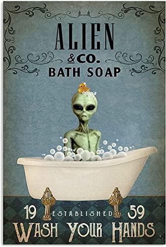 Amazon.com: Alien Bath Soap Wash Your Hands, Metal Tin Sign Bathtub ...