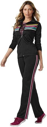 Amazon.com: Vevo Active Women's Striped Track Suit Set, XL, Black-Multi ...