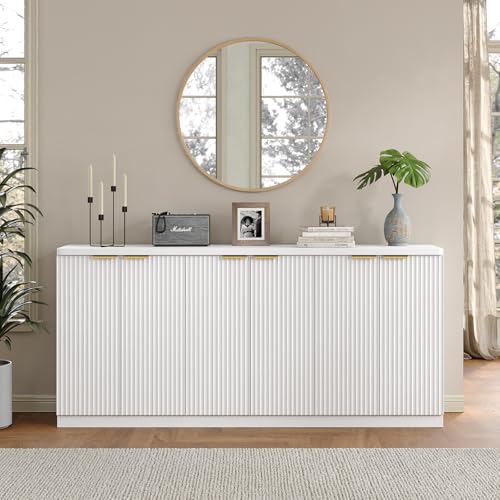 Grand buffet cannelé de 177,8 cm, 6 portes, table de buffet, café, bar ...