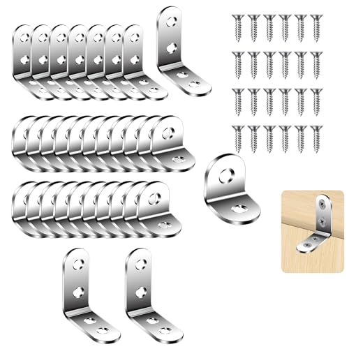 Flintronic Angle Brackets, 32 Packs L Brackets for Wood with 84 Screws ...