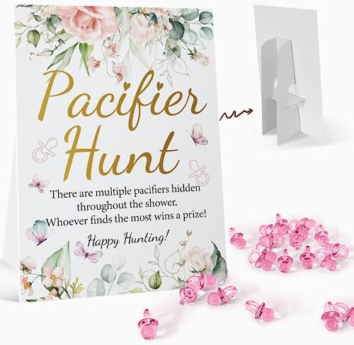 Amazon.com : Baby Pacifier Hunt Baby Shower Games Sign (8×11), Pink ...