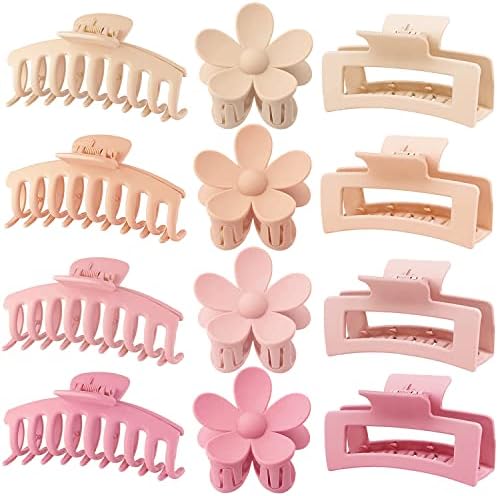 Amazon.com: Large Hair Claw Clips 12 Pack, Flower Hair Clips for Thin ...