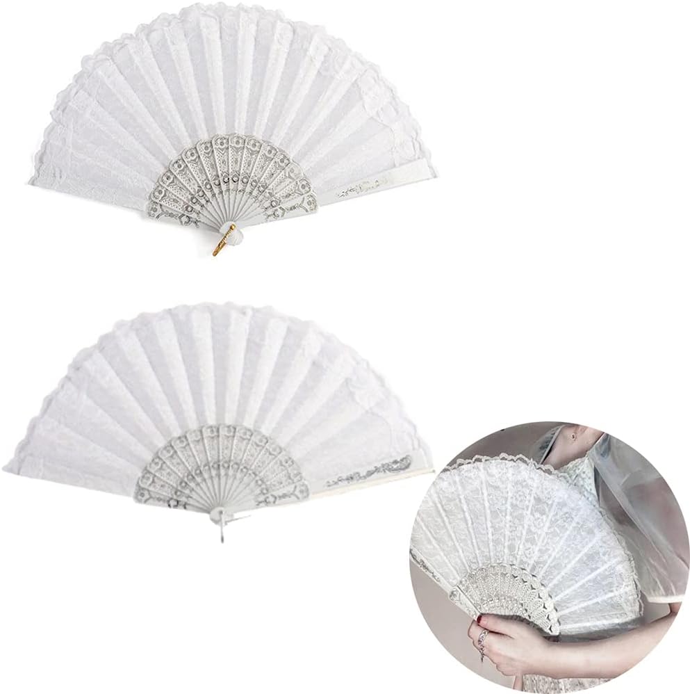 Amazon.com: Propupy Folding Hand Fan Womens Lace Fan Elegant Cotton Fan ...