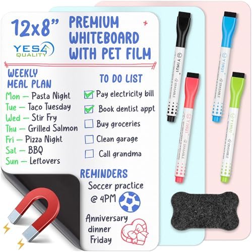 Magnetic Dry Erase White Board Set for Fridge - 30x20 cm, 8 Pcs ...