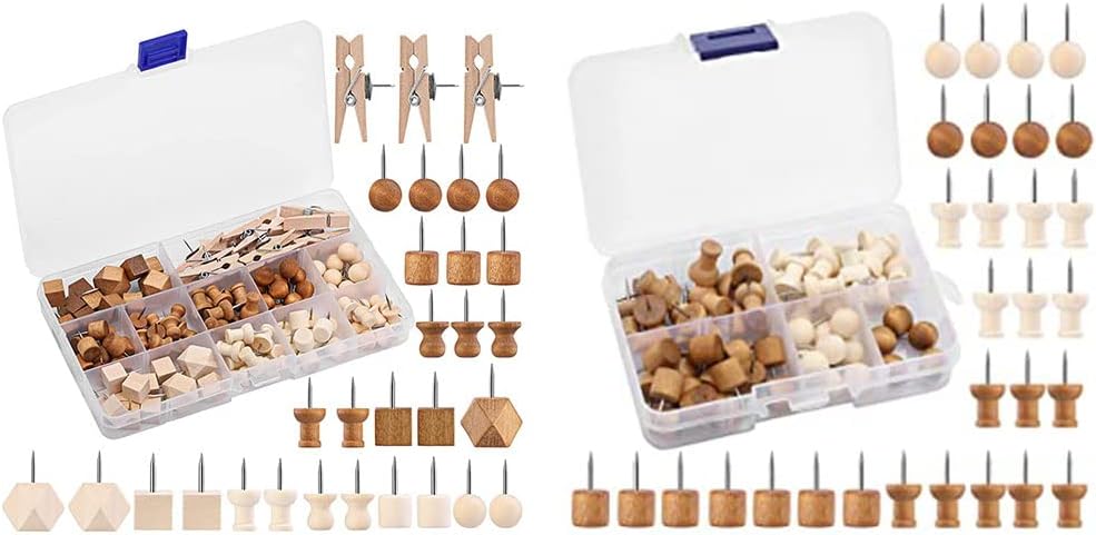 Amazon.com: 174 Pcs Wood Push Pins, 2 Colors and 7 Types Decorative ...