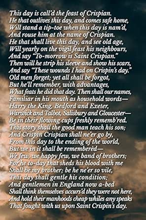 St Crispin’s Day Speech from Henry V by William Shakespeare Journal ...