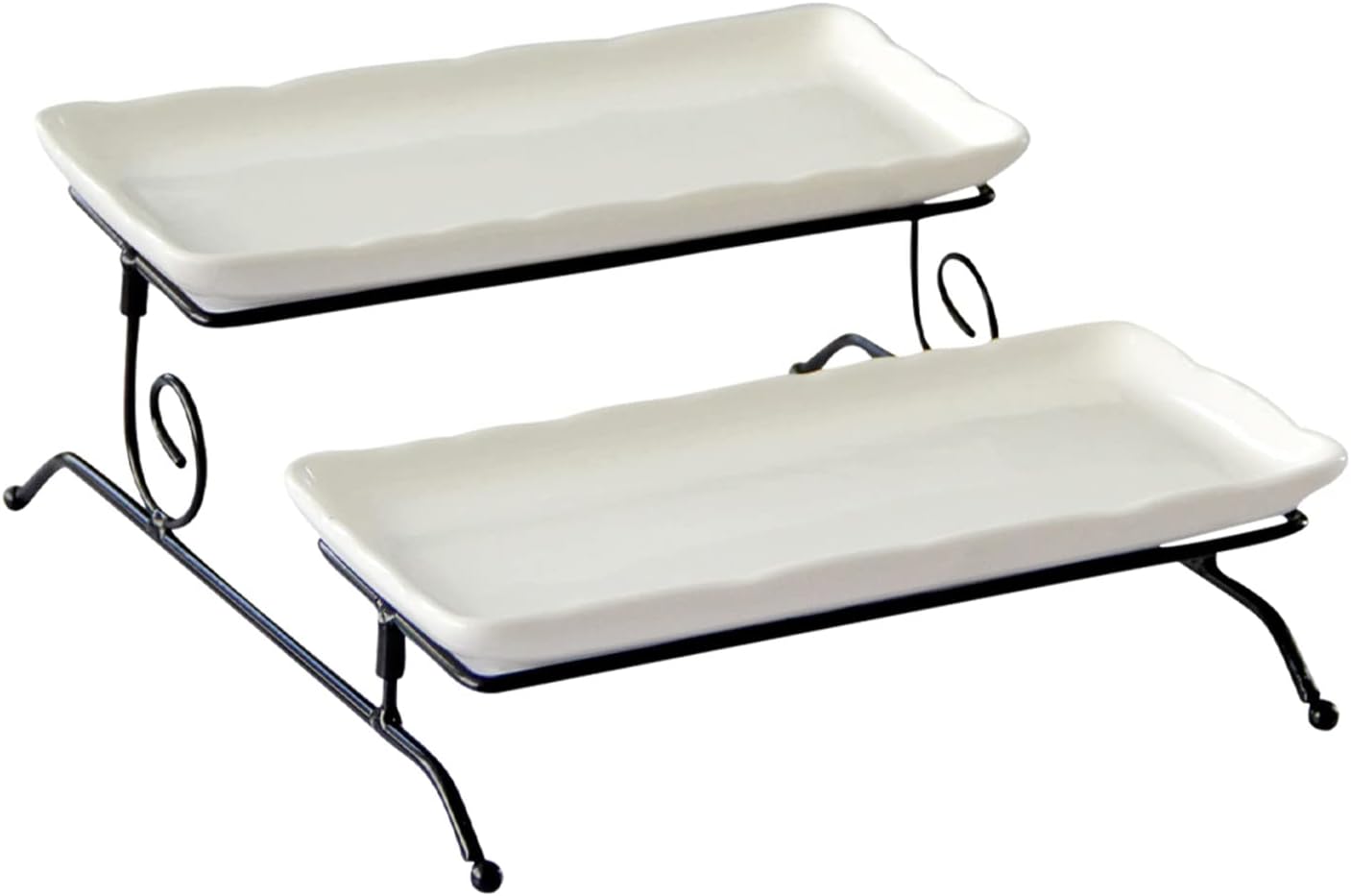 Amazon.com: 2 Tier Serving Tray Stand Collapsible Detachable White ...