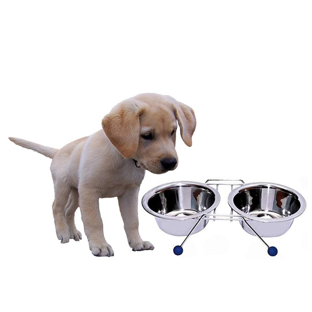 Stainless Steel Dog Cat Double Diner Pet Bowl - 2 Pet Dishes Package ...