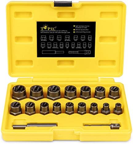 Topec 18-Piece Stripped Bolt Extractor Kit, 3/8" Drive Rounded Bolt ...