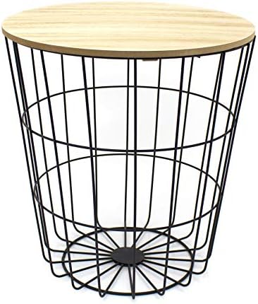 LIFA LIVING Set of 2 Wire Side Tables with Storage Basket, Removable ...