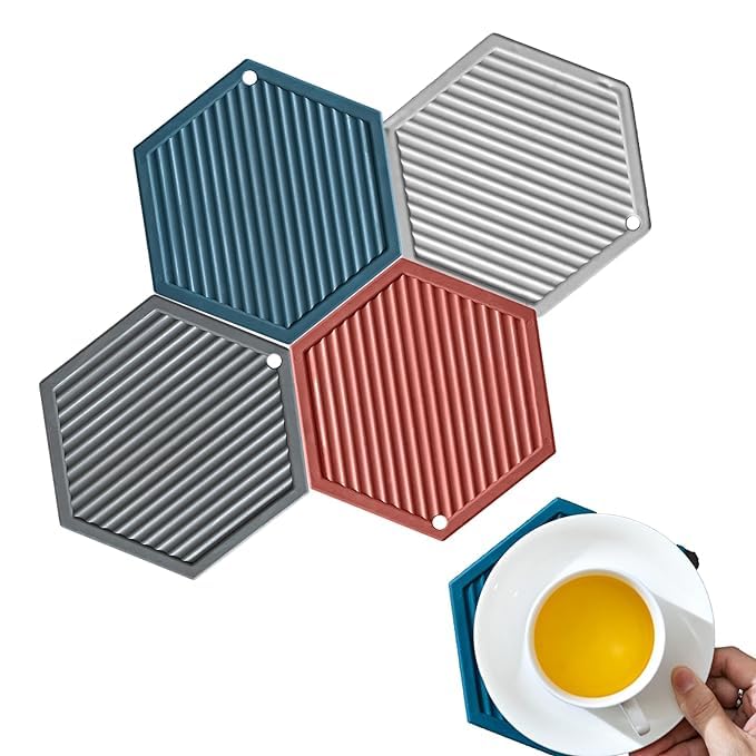 HomeAra 4 Pcs Triangle Blue PVC Coasters | Nordic Style Anti-Hot ...