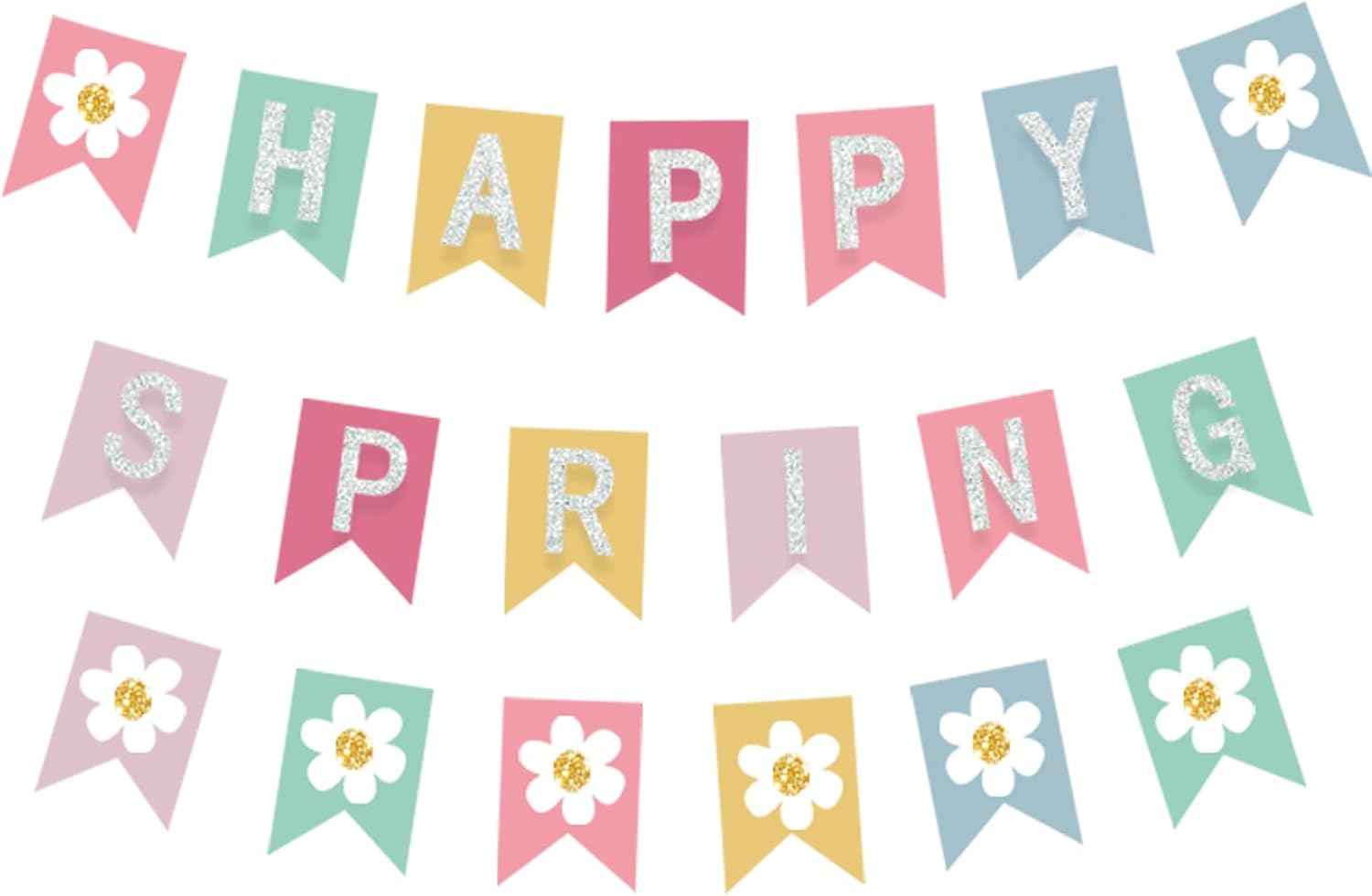 Amazon.com: FHGG Happy Spring Banner Flower Banner Colorful Glittery ...