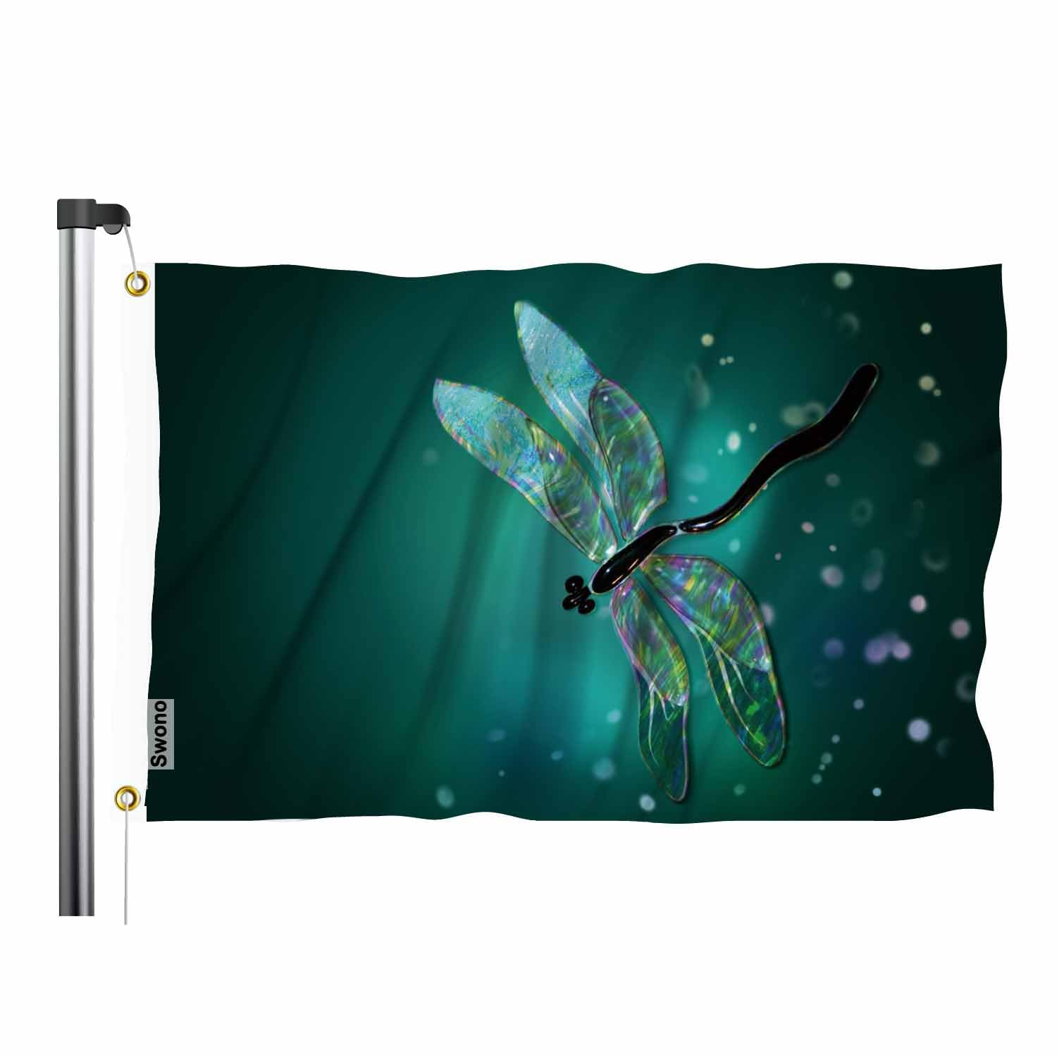 Amazon.com : Swono Glass Dragonfly Outdoor Flag 3x5 Ft Green Light ...
