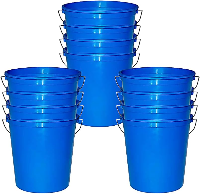 Amazon.com: 12 Pack Blue Plastic Buckets with Metal Handle ...