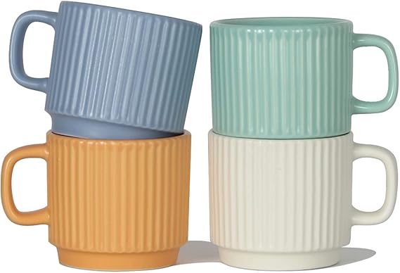 Amazon.com: SHOWFULL Stackable Coffee Mugs Set of 4, 7 OZ Ceramics ...