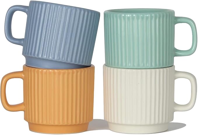 Amazon.com: SHOWFULL Stackable Coffee Mugs Set of 4, 7 OZ Ceramics ...