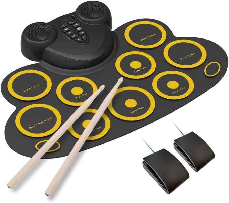 Amazon.com: Portable Reel Electronic MIDI Drum Kit Kit 9 Pad Built-in ...