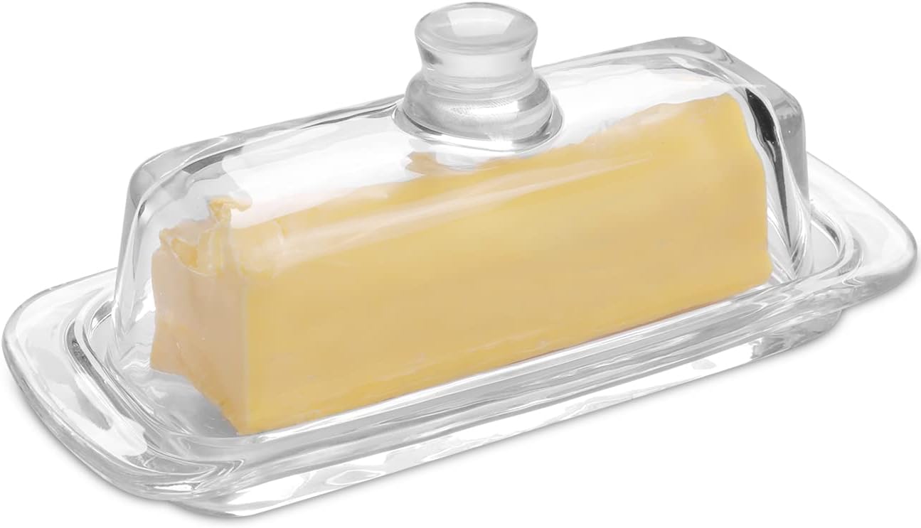 Amazon.com | 7 inch Glass Butter Dish with Lid, Clear Covered Butter ...