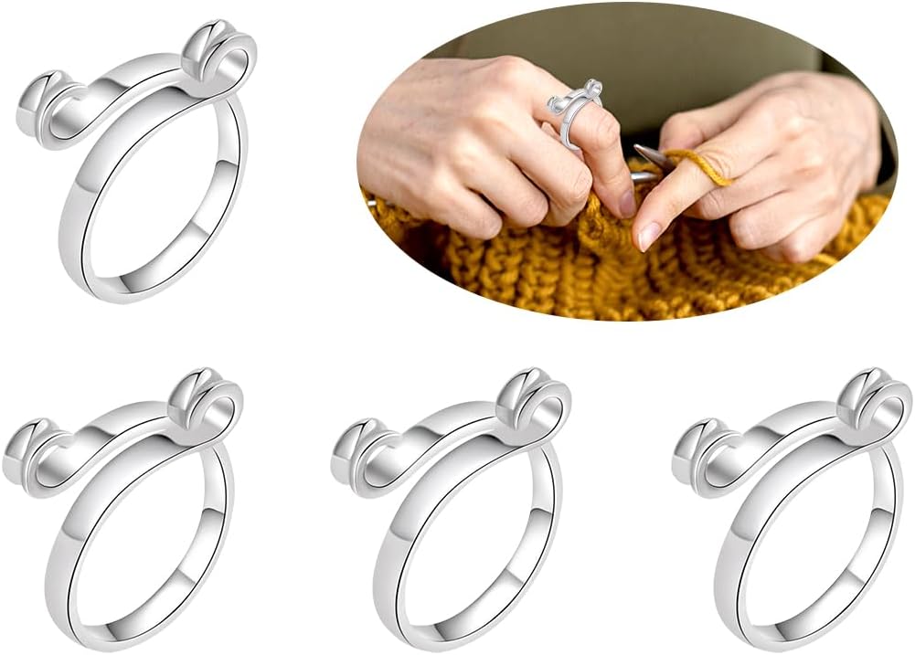 Amazon.com: Koonafy 4Pcs Adjustable Knitting Loop Ring Knitting Crochet Rings Finger Yarn Guide ...