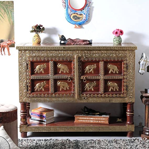 Nazar Art & Craft Wooden Brass Embossed Cabinet | Crockery Cabinet ...