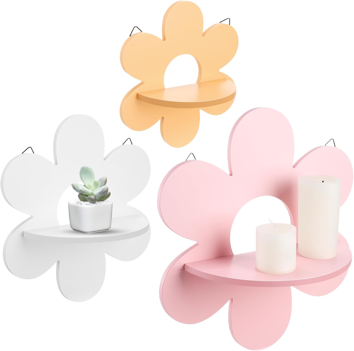 Amazon.com: Soaoo 3 Pcs Daisy Flower Floating Shelves, Wooden Boho ...