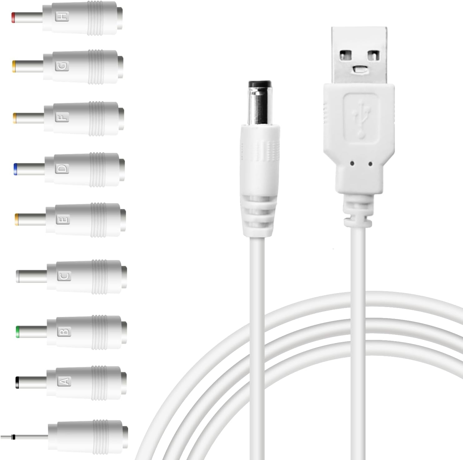 USB to DC 5V Power Cord, Universal DC 5.5x2.1mm Charging Cable with 9 ...