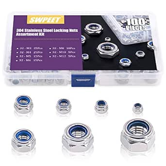 100Pcs 304 Stainless Steel Metric Lock Nut Assortment Kit Perfect for ...