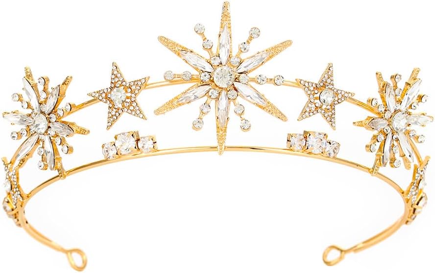 Amazon.com: Urieo Rhinestone Star Crown Headband Gold Stars Crowns ...