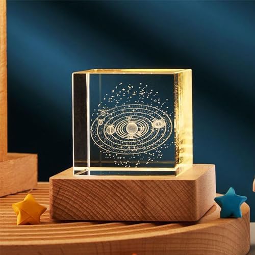 Buy 3D Galaxy Crystal Cube Night Light with USB LED Warm Lighting Wood ...