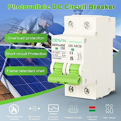 DEWIN DC Circuit Breaker, 2P 32A DC1000V Photovoltaic Miniature Circuit ...