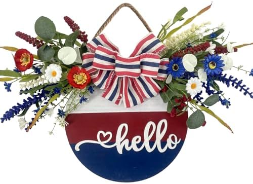 Amazon.com: Idyllic Welcome Sign Wreath 4th of July Wreath Patriotic ...