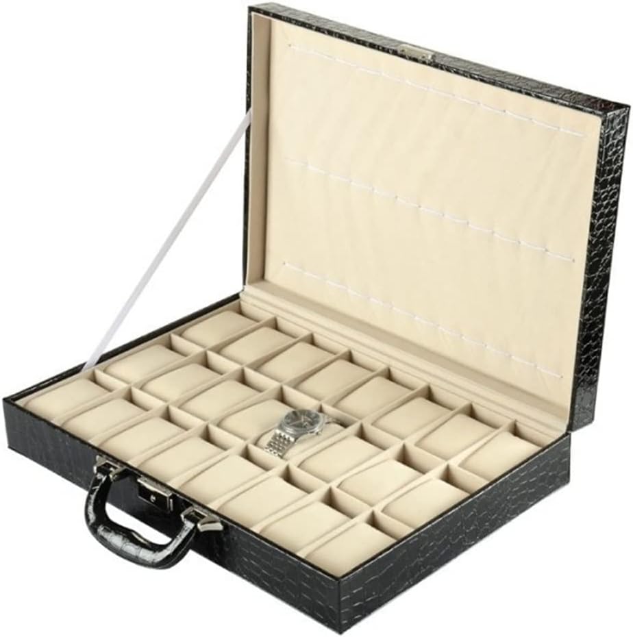 Amazon.com: DITUDO 24 Slots Watch Storage Box Black Color Pu Leather ...