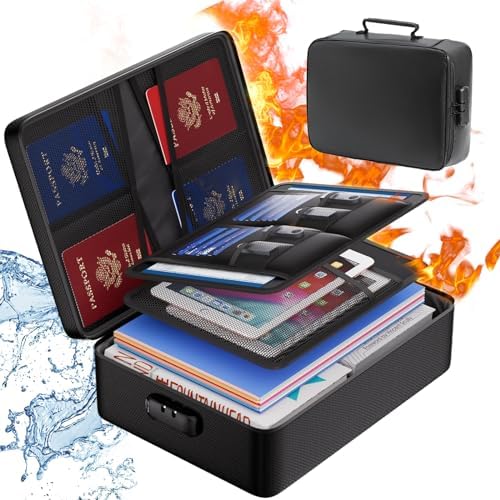 Fireproof Document Box, 3-Layer Portable Large Capacity Water Resistant ...
