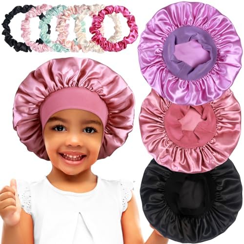 Amazon.com : 3pcs Satin Bonnets for Kids Sleeping, Cute Hair Bonnet ...