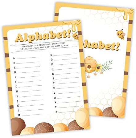 Amazon.com: Honey Bee Themed Baby Shower Game Cards, Baby Alphabet ...