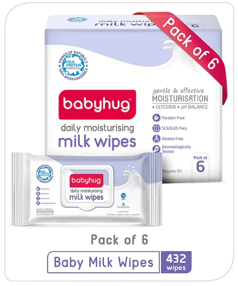 Buy Babyhug Milk Daily Moisturising Baby Wet Wipes 98% Water Pack of 6 ...