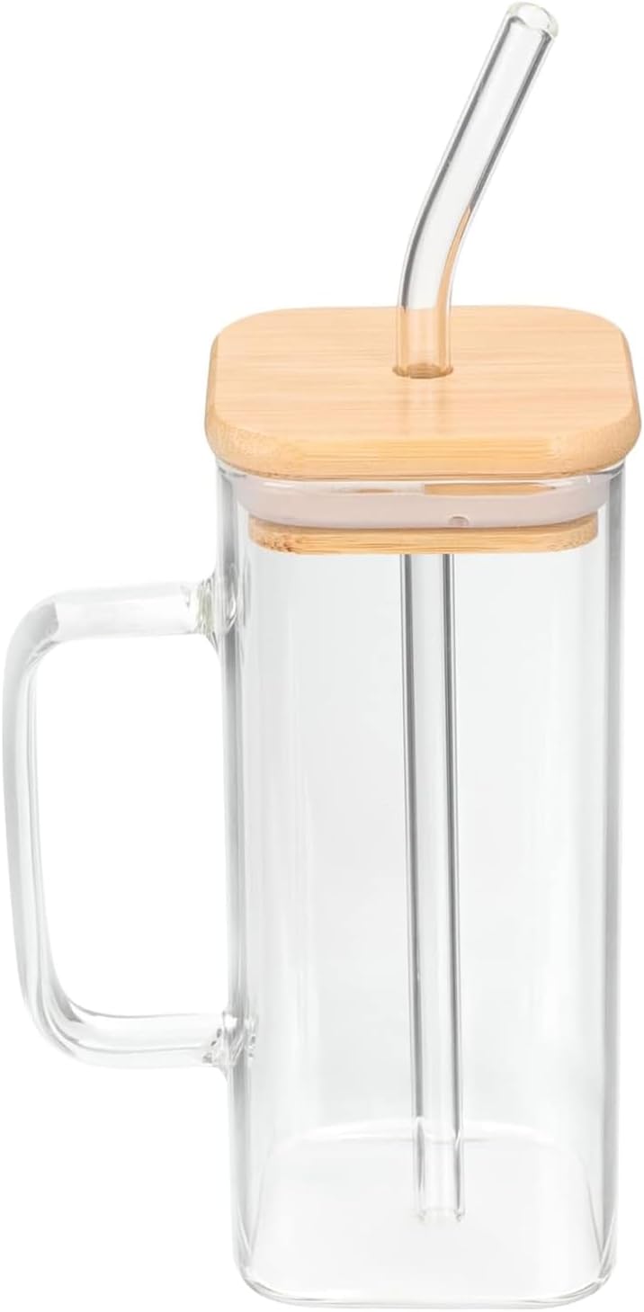 Amazon.com: Glass Drinking Cup 400ML Square Glass Tumbler with Handle ...