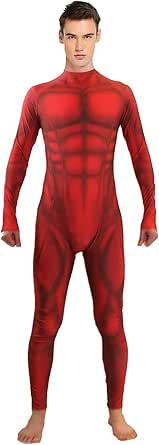 Amazon.com: YUOBKU Unisex 3D Muscle Bodysuit Halloween Red Zentai Party ...