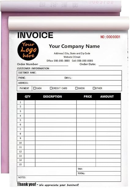 Amazon.com : Custom Invoice Book for Small Business, Receipt Book with ...