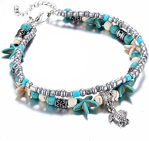 Blue Starfish Turtle Anklet for Women Multilayer Charm Beads Sea ...