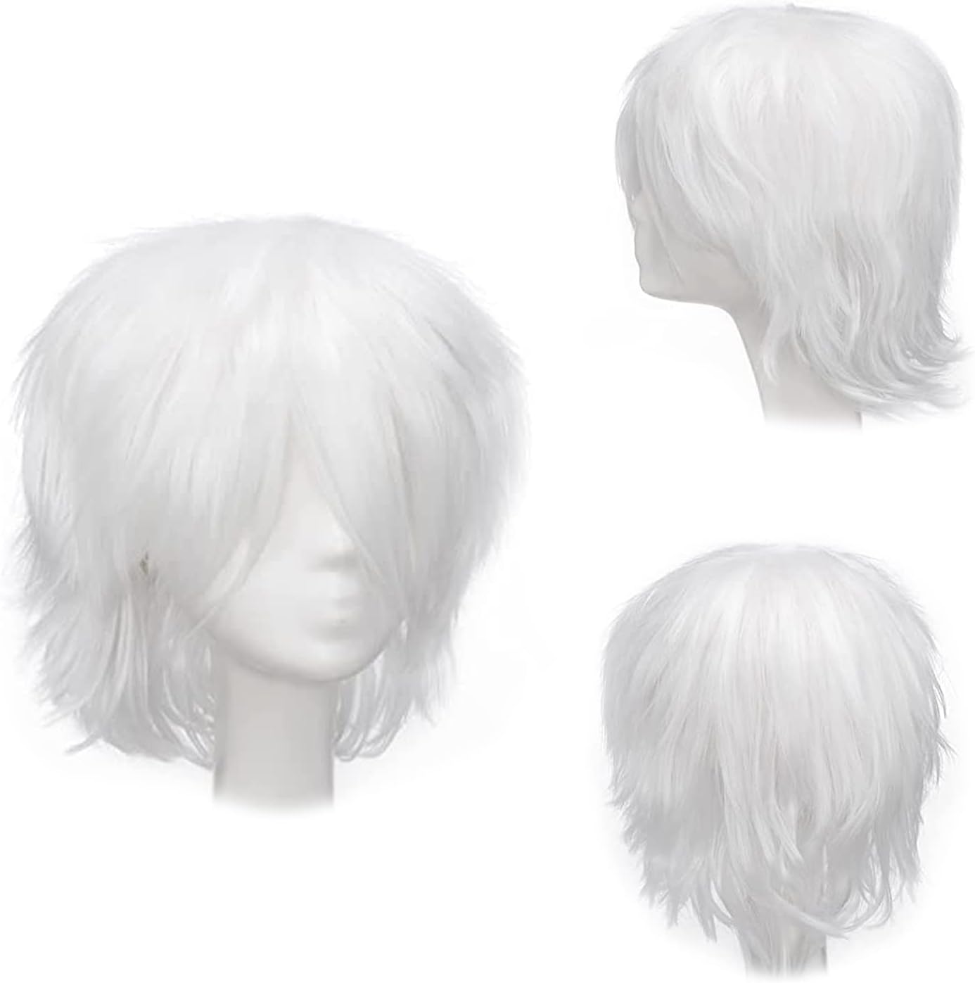 Amazon.com: Gairyan Short White Wig Cosplay Wig Unisex Anime Costume ...