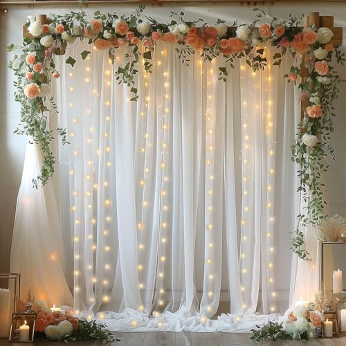 Amazon.com : HAEFOO 10×10ft White Tulle Backdrop Curtains with Lights ...
